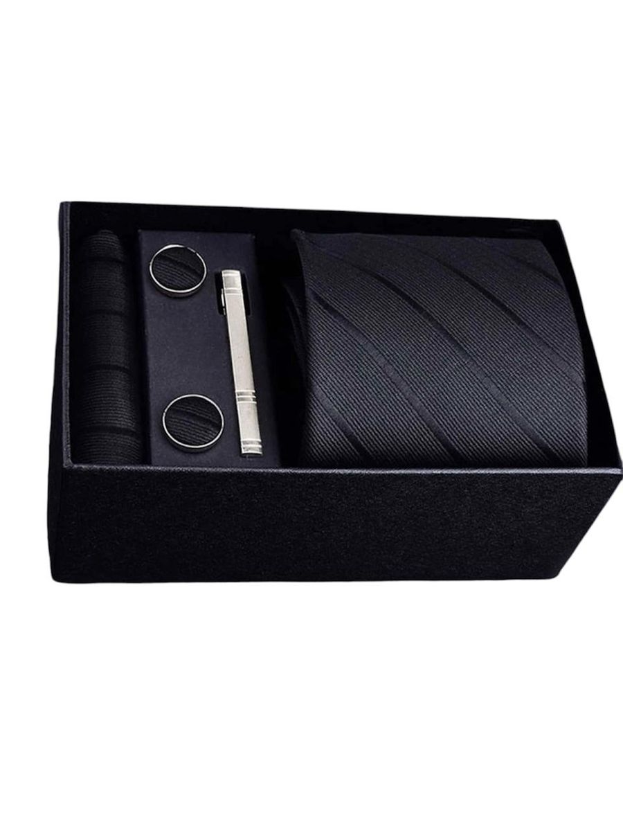 1 Piece Men Solid Casual Tie, 1 pair Cufflinks, 1 Piece Tie Clip & 1 ...