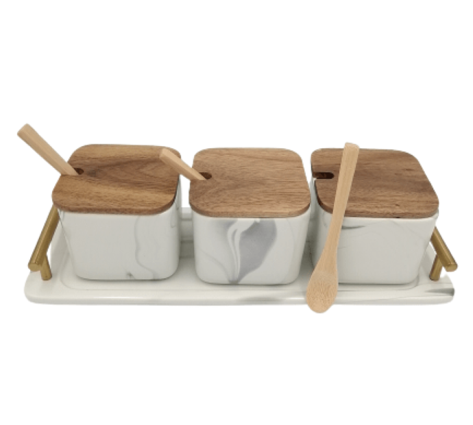Square Marble Design Condiment Set with Tray and Spoons | Shop Today ...
