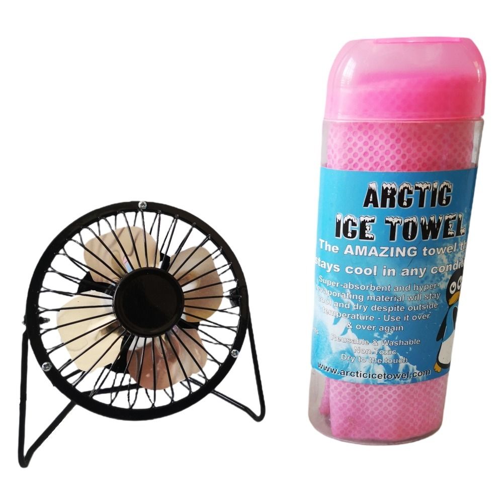 USB Mini Desk Fan & Arctic Ice Towel Combo Set - Assorted Colours ...