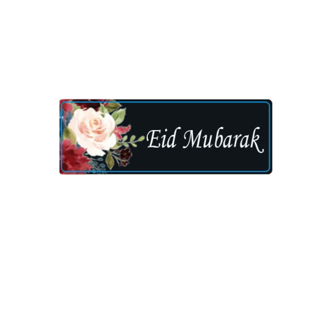 Eid Mubarak Sticker Floral BlackGlossy Rectangle 7.5x2.5cm 120 p/roll ...