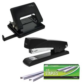 Treeline Metal Stapler & Punch Combo + Box of Staples - Black | Shop ...
