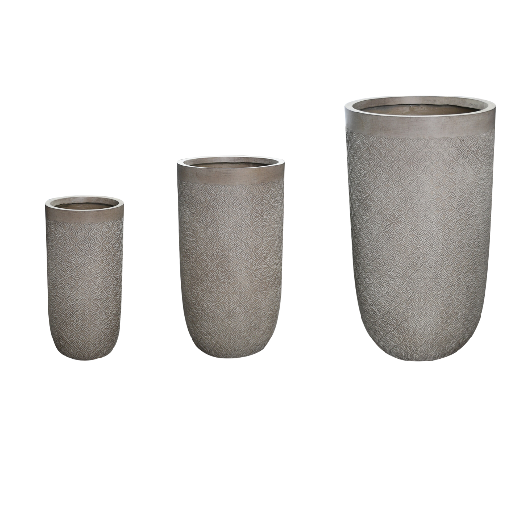 Flower Pots & Planters, Lightweight 22kg Set 3 Cylindrical U Shape ...