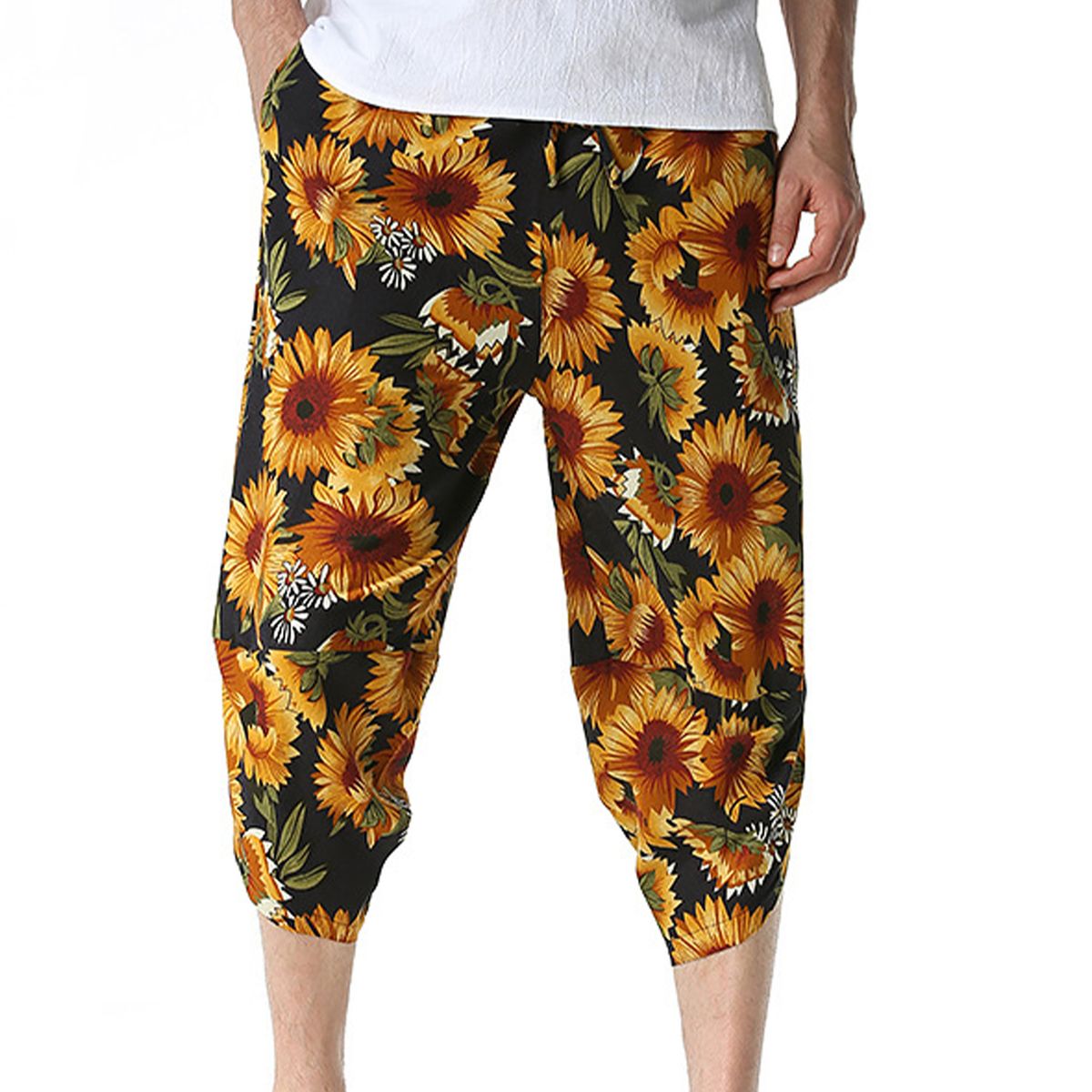 Short Pants Wide Leg Loose Capris Summer Breathable Calf-Length Pants ...