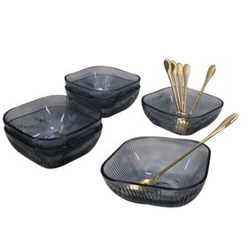Smoky Glass Polydome Dessert Bowl and Long Dessert Spoon Set - 12 Piece ...