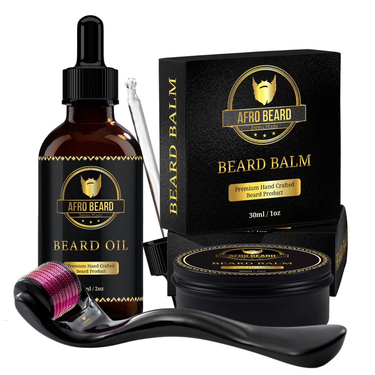 AfroBeard: Beard Growth Kit (Beard Oil, Beard Balm, and Derma Roller ...