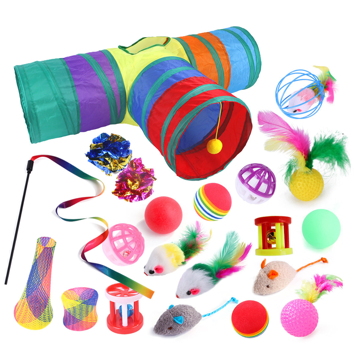 Cat Toy Interactive Set with Tunnel Feather Teaser Colorful Balls and ...