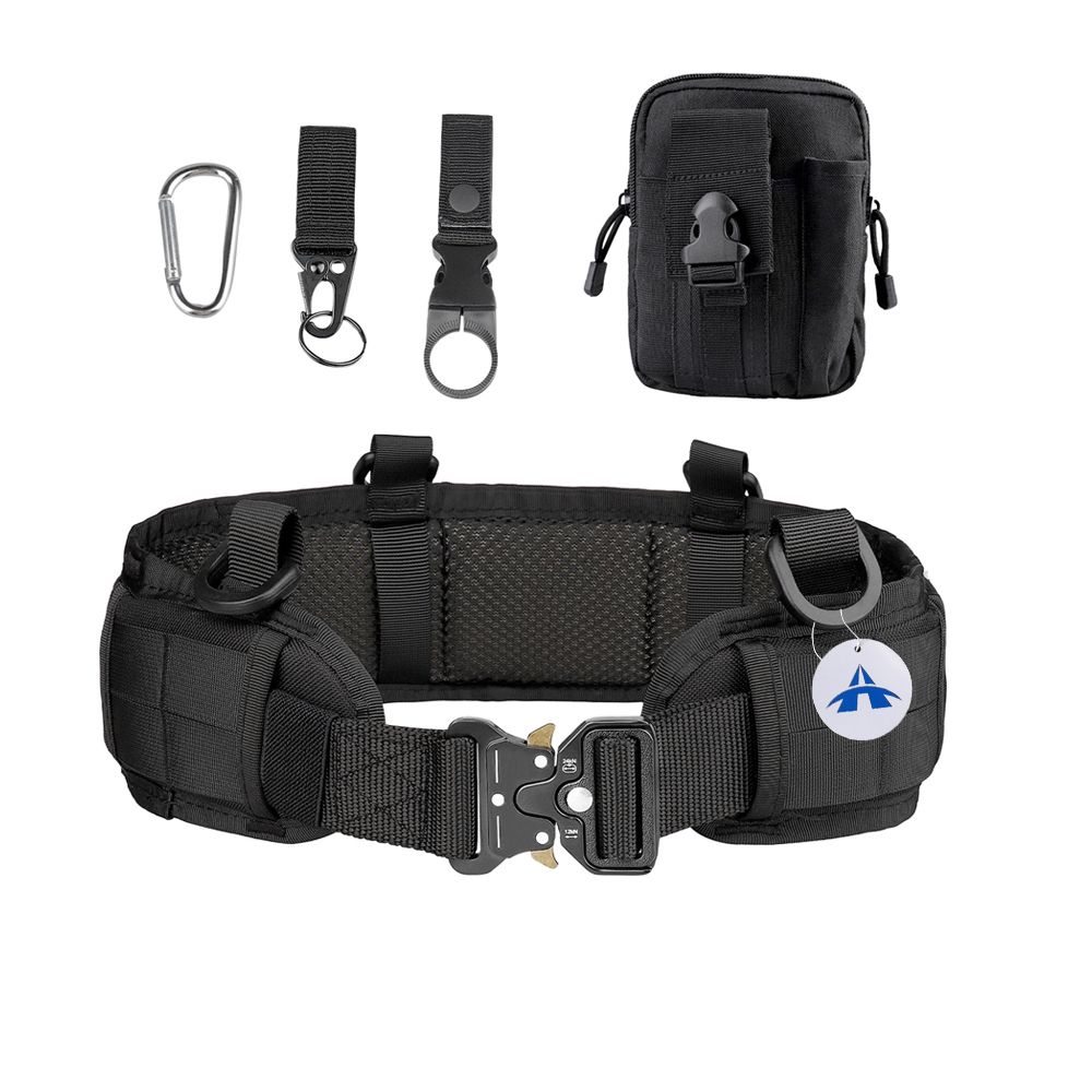 Combat Padded Tactical Belt with Keychain Molle Pouch Battle Belt Set ...