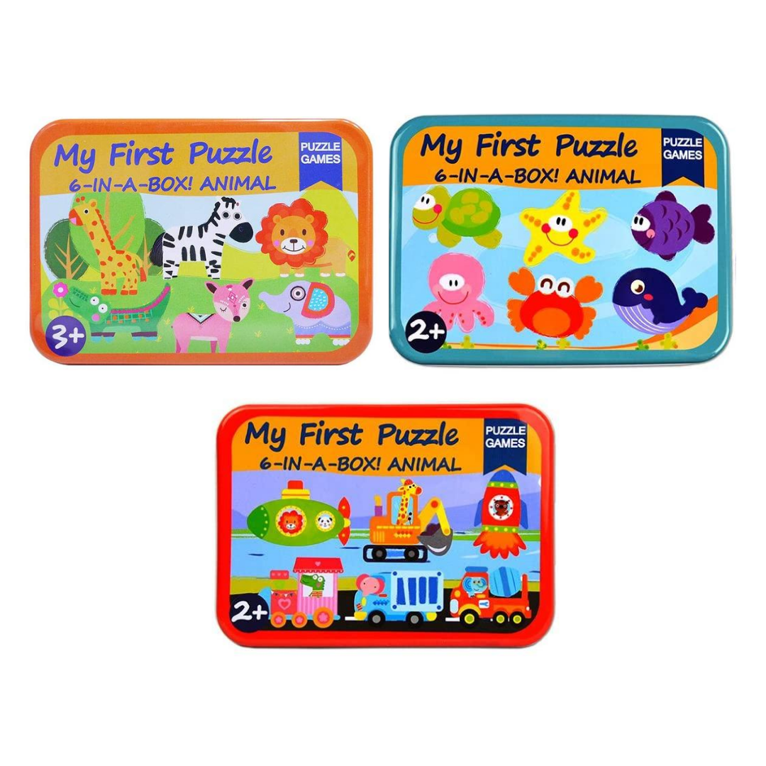 Kid's First Puzzle Early Education 6 in 1 Jigsaw Puzzles in Tin Box ...