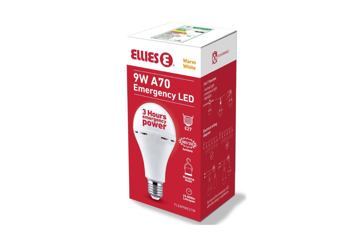 Ellies 9W Warm White LED Emergency Bulb E27 - Energy-Saving, Long ...