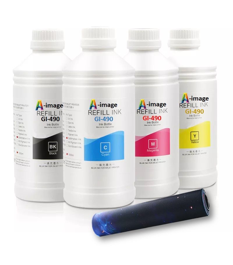 Bulk Refill Ink Compatible with Canon GI-490 1L Bottle x 4 (BK/C/M/Y ...