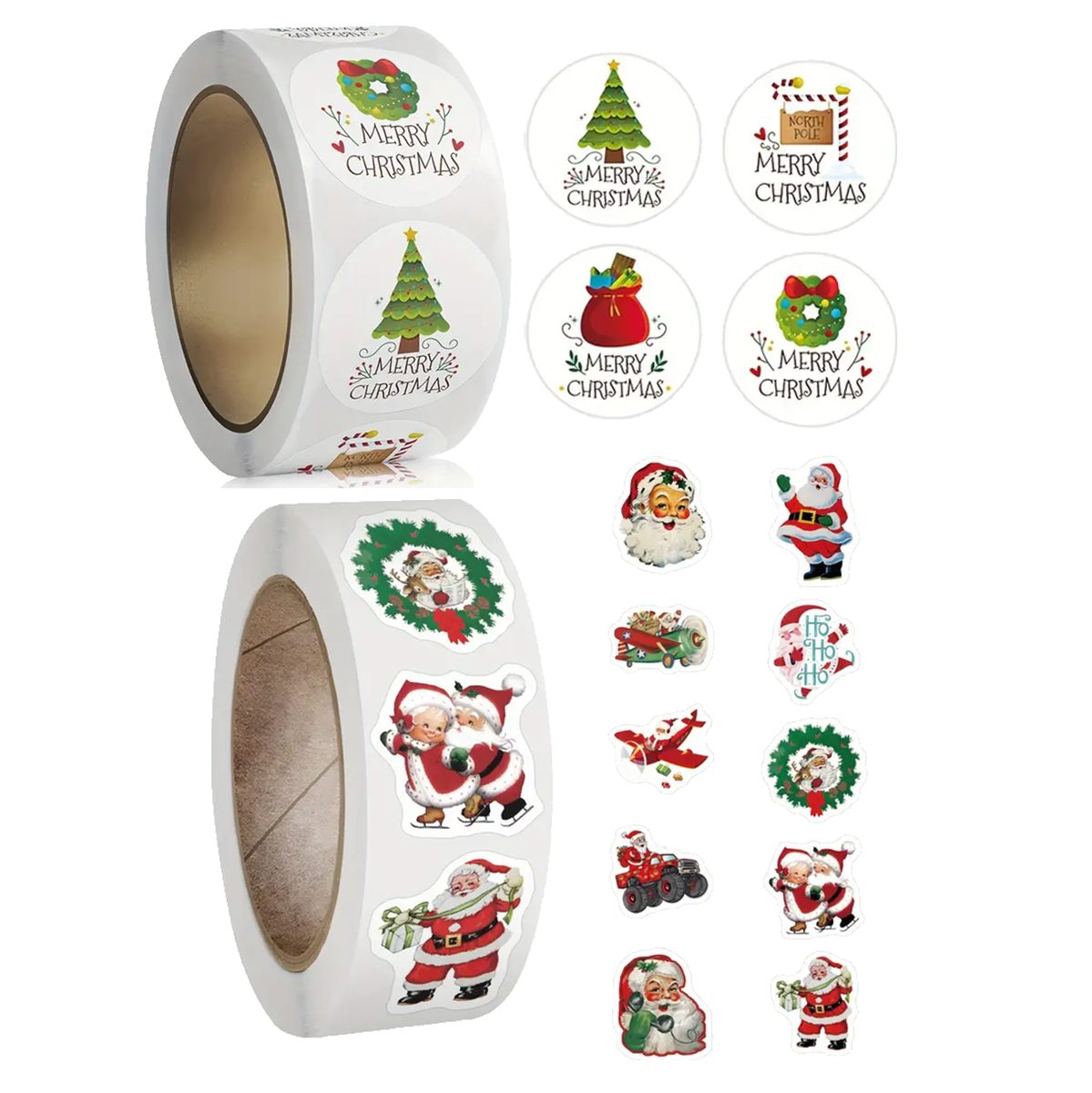 1000 Christmas Stickers - 14 designs Labels - 2 Rolls of 500pcs - STK2 ...