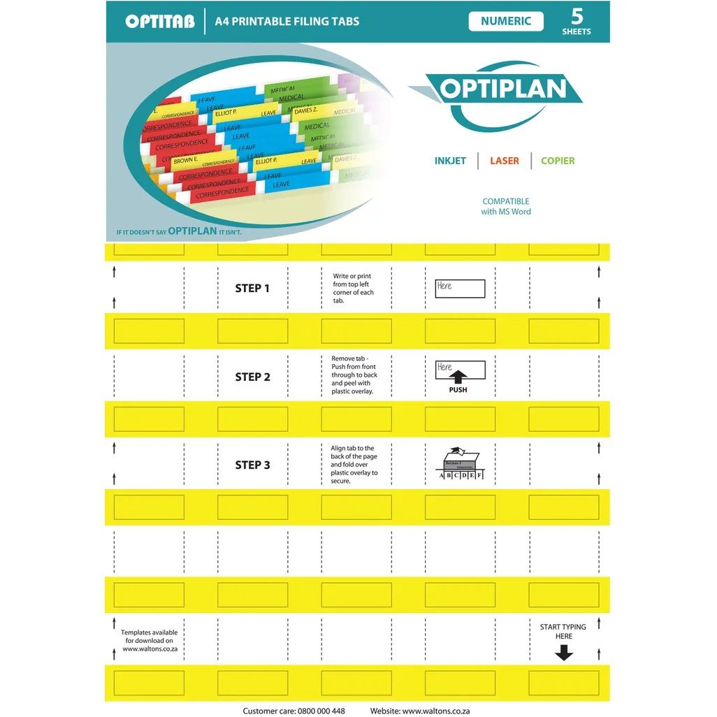 Optiplan Opti Tabs Numeric A4 (Pack 200) Yellow x2 | Shop Today. Get it ...