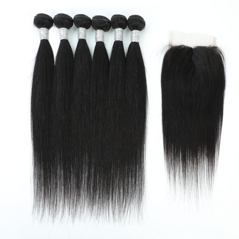 6 Human Hair Bundle and 4x4 Lace Closure with Bundle 14inch (7 Pack ...