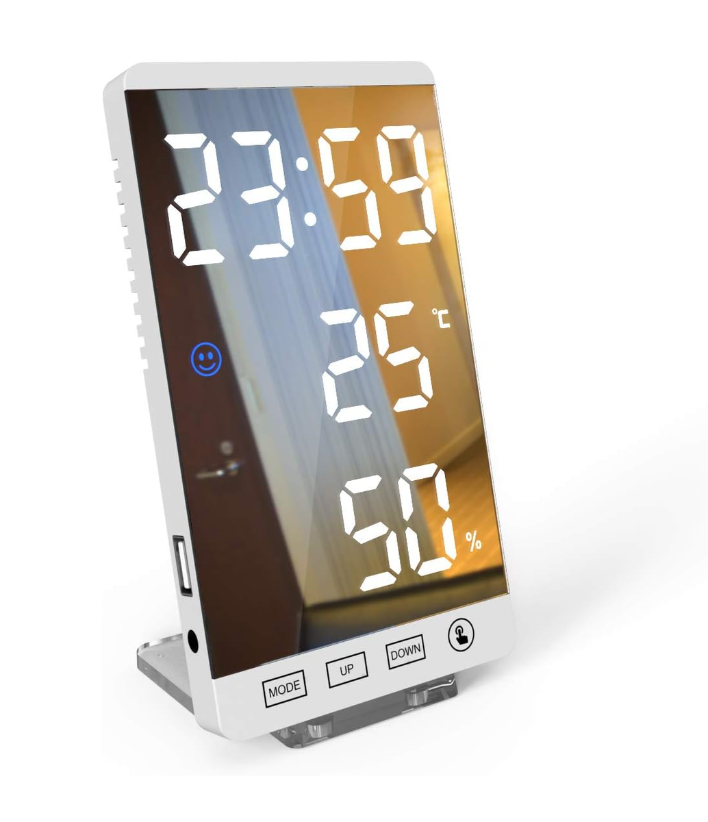 6 Inch LED Mirror Alarm Clock Touch Button Digital Clock Time ...