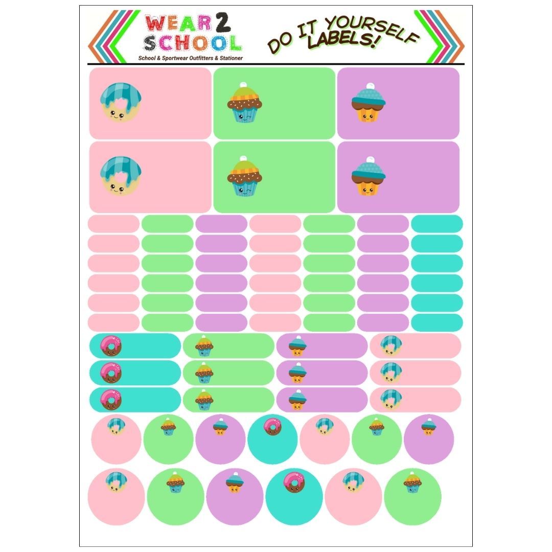 Cupcakes theme waterproof DIY school marking labels in Assorted Sizes ...