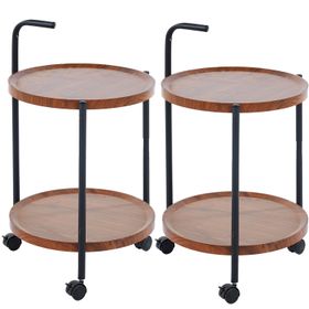 Side Tables End Coffee Table with Wheels Nightstand Trolley Cart 2 Pack ...