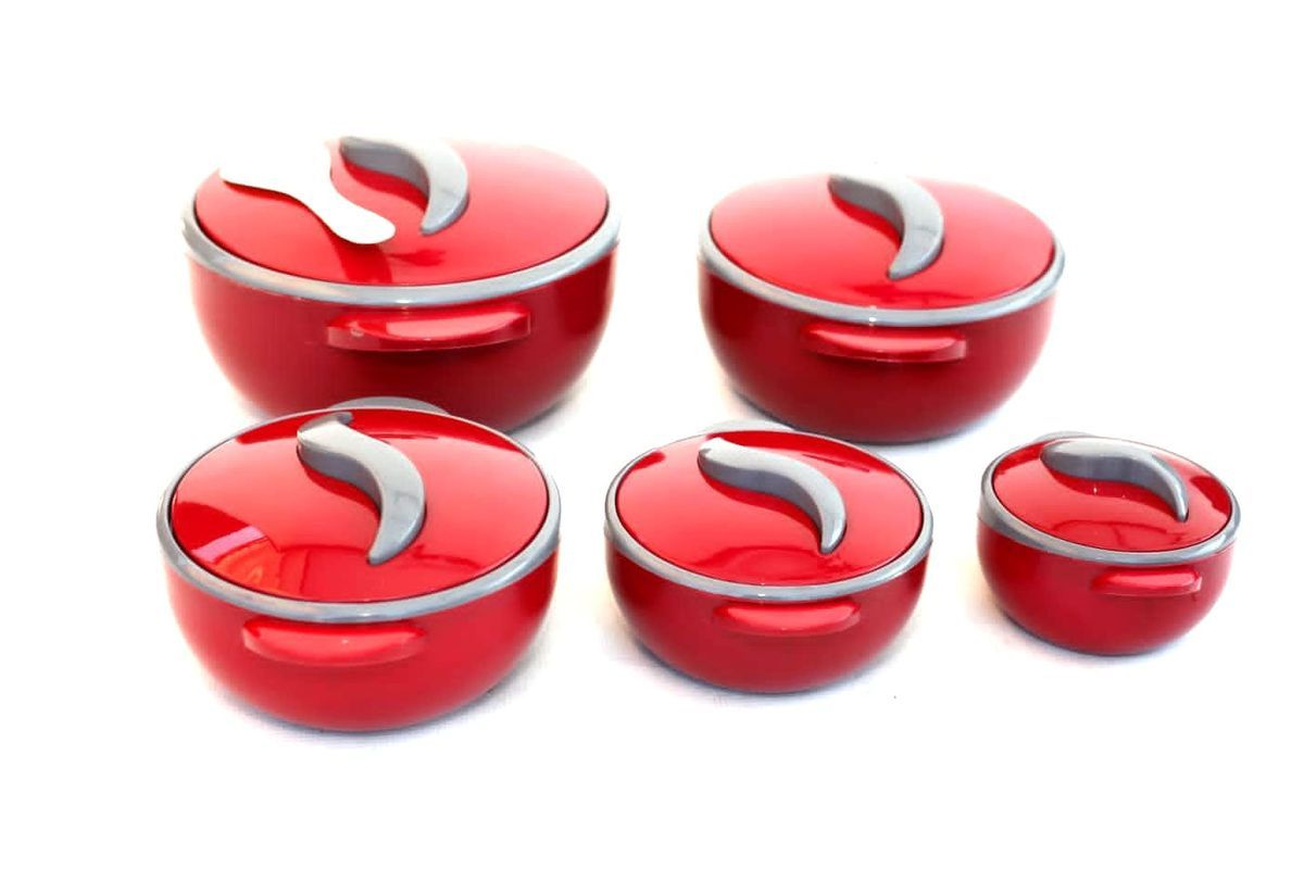 Food Warmers Thermo Containers 5 Pieces Set (500 ml to 4500 ml) ~Red ...