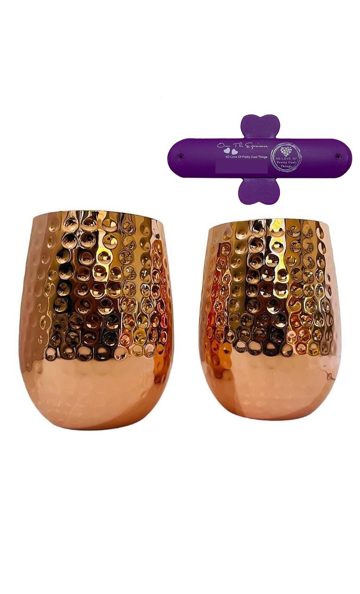Copper-Plated Stemless Goblet - Hammered Effect - Set of 2 - 500ml ...
