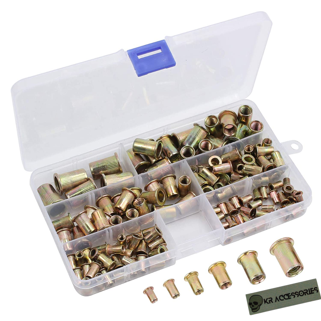 Steel Yellow Zinc Plated Threaded Rivet Nut Inserts Kit - 150 Pieces ...