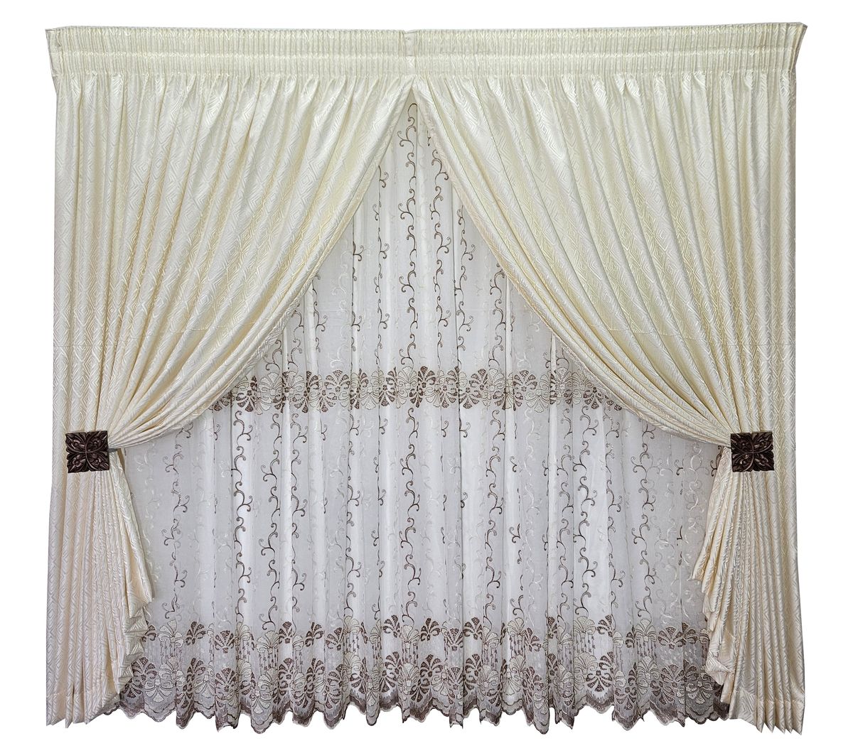 Curtain Set - 5m Dimensions Cream + 5m 19135 1Linen Embroidered Voile ...
