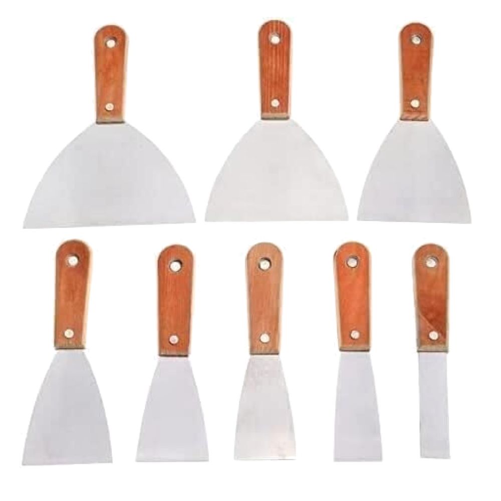 Tool DIY Heavy Duty Stainless Steel Scraper Set With Wooden Handles 8 ...