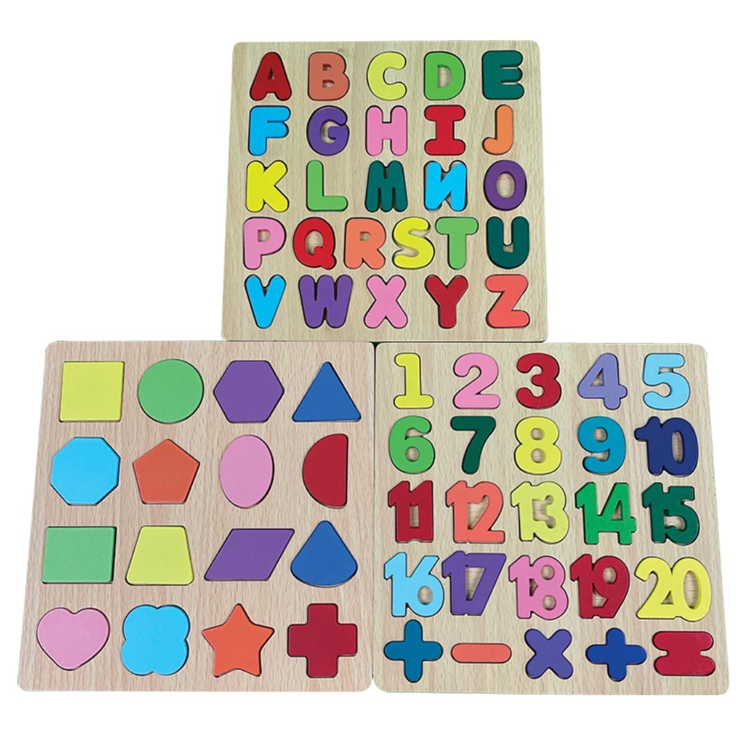 Kids Alphabets, Numbers and Shapes Educational Wooden Puzzle Set | Shop ...
