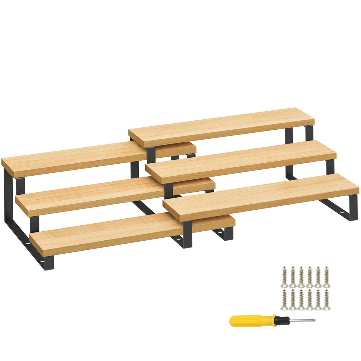 3 Tier Bamboo Expandable Spice Rack Organiser Display Riser Stand Shelf ...