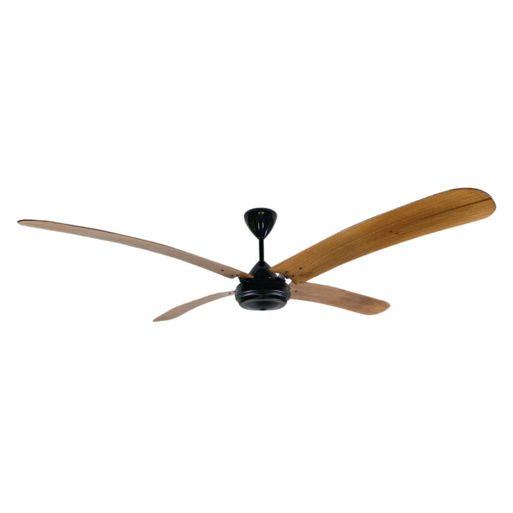 High Breeze 100 Ceiling Fan Black 4x1500mm Blades Wood Light Teak ...