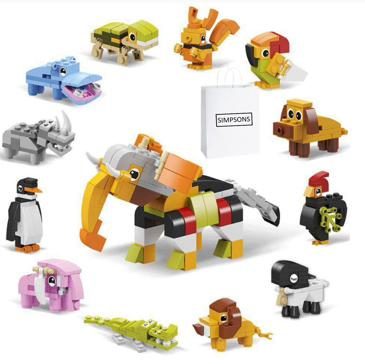 12 in 1 Animal Kingdom Building Block Set For Kids & Simpsons Bag ...