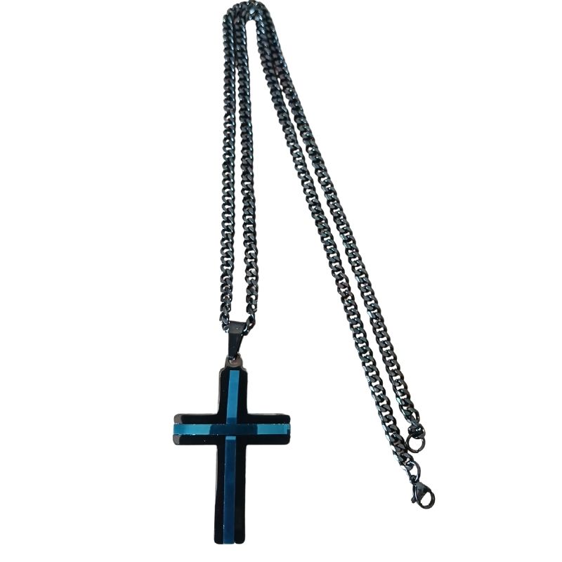 Men Black and Blue Stainless steel Cross Pendant Necklace | Shop Today ...