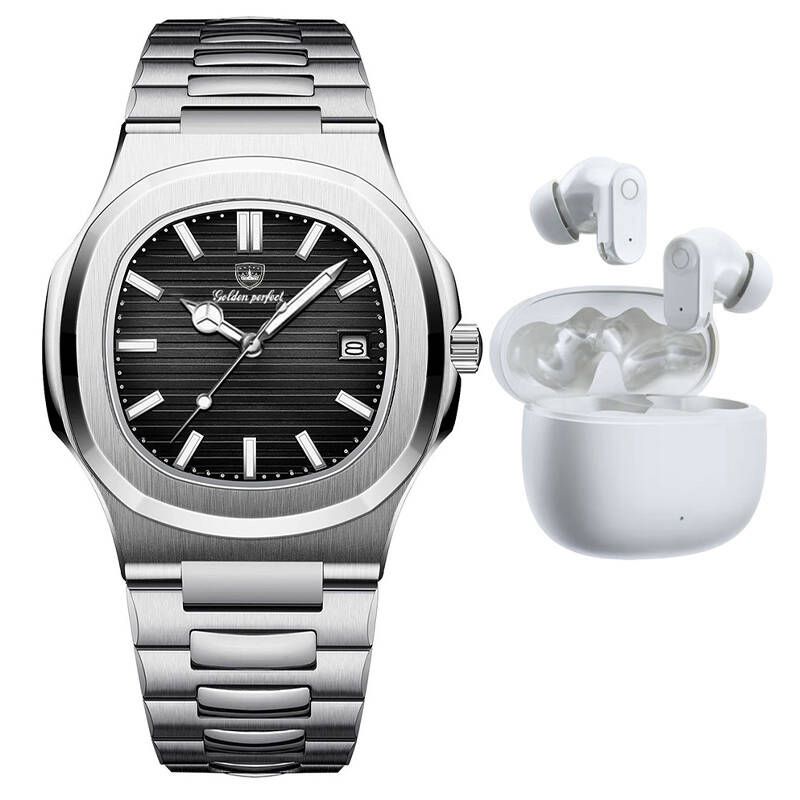 Golden Perfect Men's Quartz Watch & Bluetooth 5.0 Earbuds Set,Gift for ...