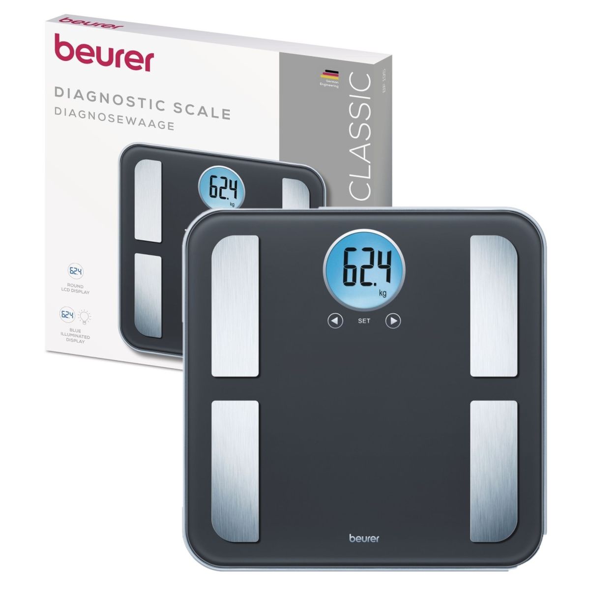 Beurer Diagnostic Bathroom Scale BF 195 BMI, Fat, Muscle, Water, Bone ...