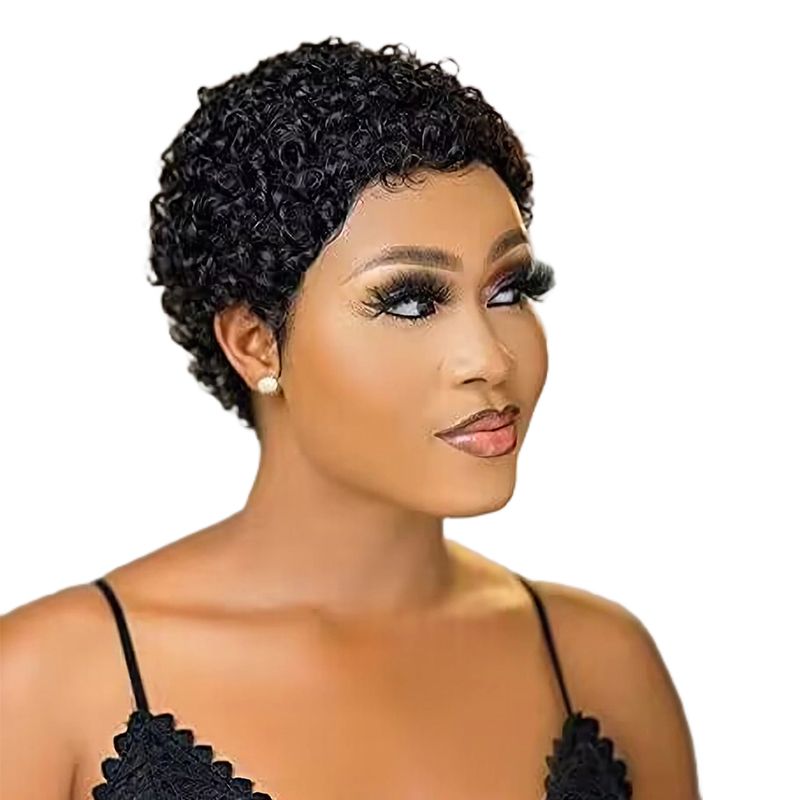 VSP Short Afro Curly Pixie Cut Wig-Brazilian Hair Glueless Machine Made ...