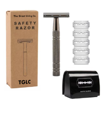 Premium Double Edge Shaving Razor with 5 Blades & Razor Blade Bank ...