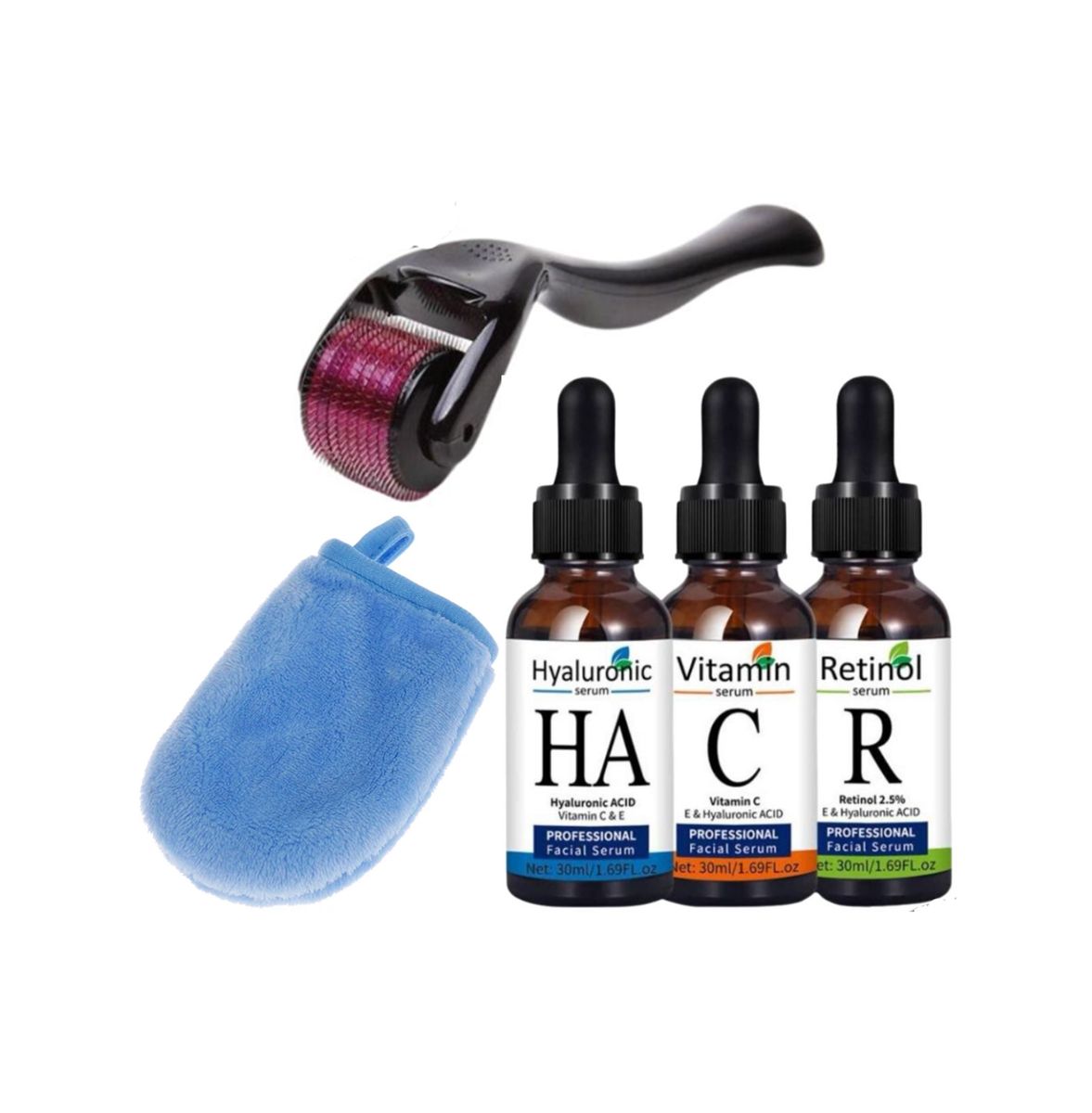 Retinol, Hyaluronic Acid & Vit C Serums, Derma Roller & Hand Mitt ...
