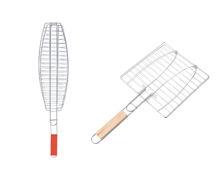 2 Pack Combo Braai Grids Fish Griller & 44cm Meat Grill with Lock Wood ...