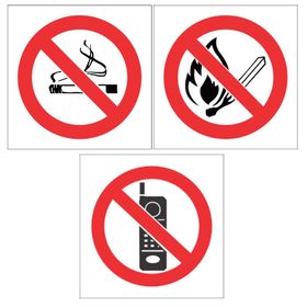 Safety Signs - 3Pc - No Smoking, No Open Flame, No Cell Phone - 19cm x ...