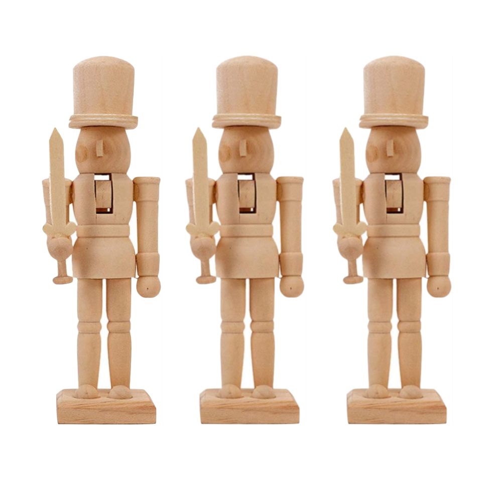 Art & Craft DIY Unfinished Wooden Nutcracker Toy Figures Set of 3 (12cm ...