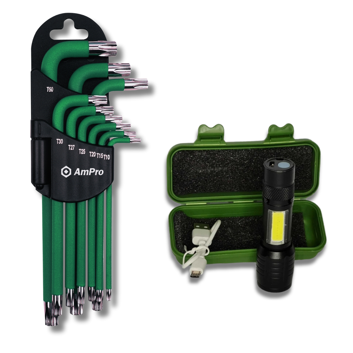 Ampro 9 Piece Magnetic Long Tamper Proof Star Wrench Set And Torch ...