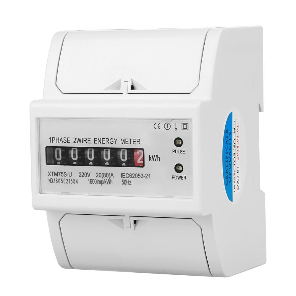 220V Digital 1-Phase 2 Wire 4P DIN-Rail Electric Meter Electronic KWh ...