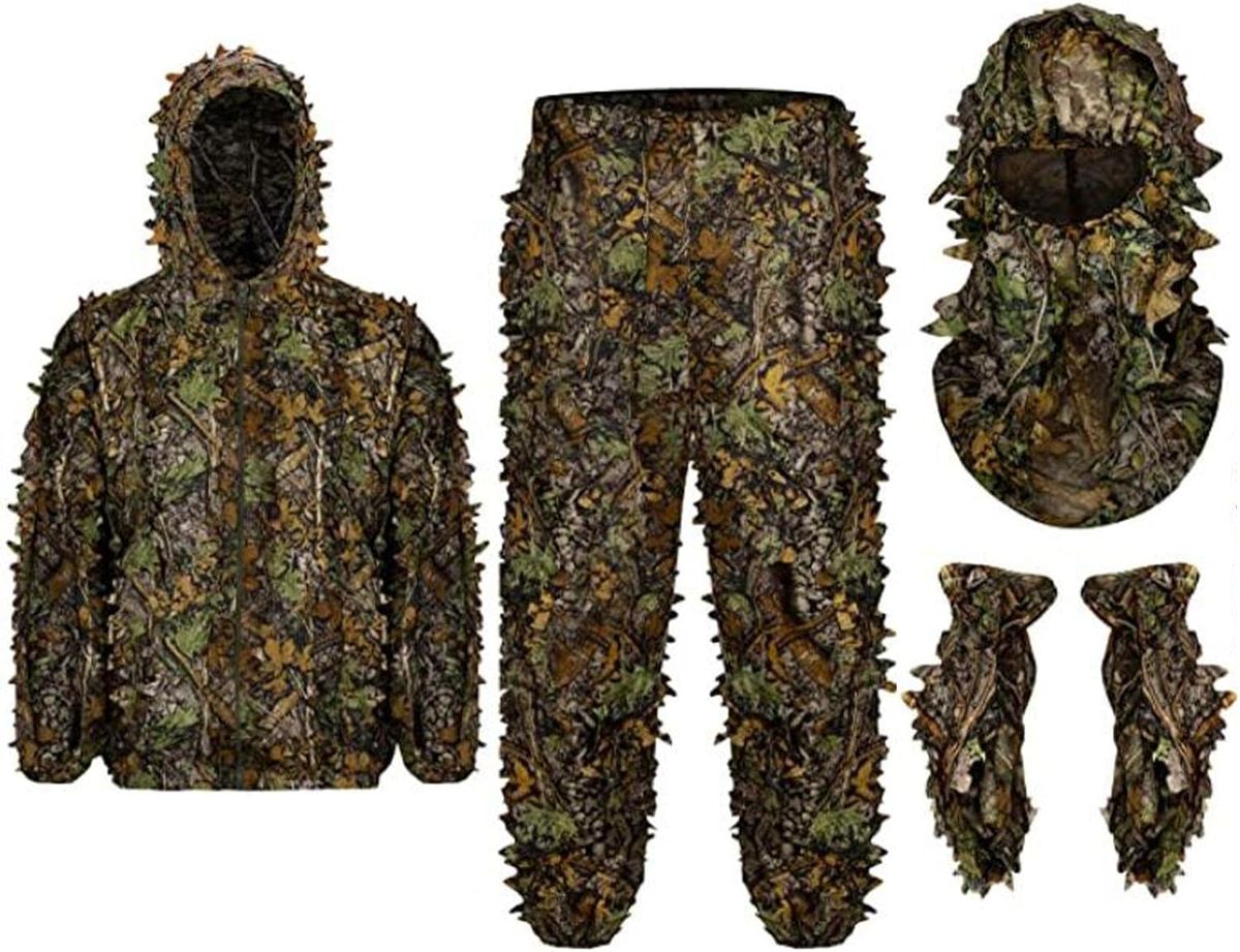 Ghillie Suit Full Face Mask Gloves Set Camo Suit 3d Leafy For Hunting M