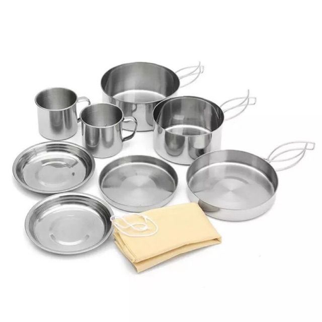 8 Piece Stacked S. Steel Portable Camping Cookware Set for 2 FX-9115 ...