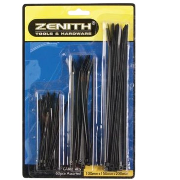 Zenith Assorted Cable Ties, 60 Pieces Sizes: 100mm, 150mm & 200mm ...