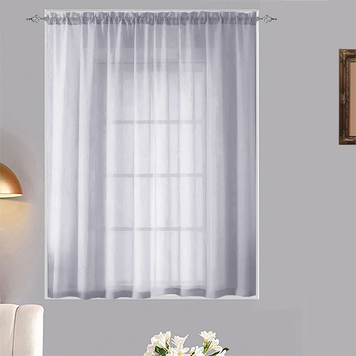 Matoc Designs Café Curtain - Single Layer- Mystic Voile - Dove -Rod ...