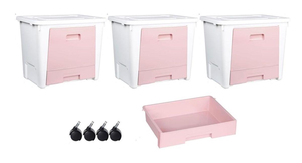 3 x 60L Organiser Storage Boxes with Drawer & 4 Castor Wheels | Shop ...