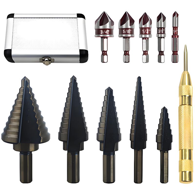 High Speed Step Drill Set & Automatic Countersink Bit Woodworking Drill ...