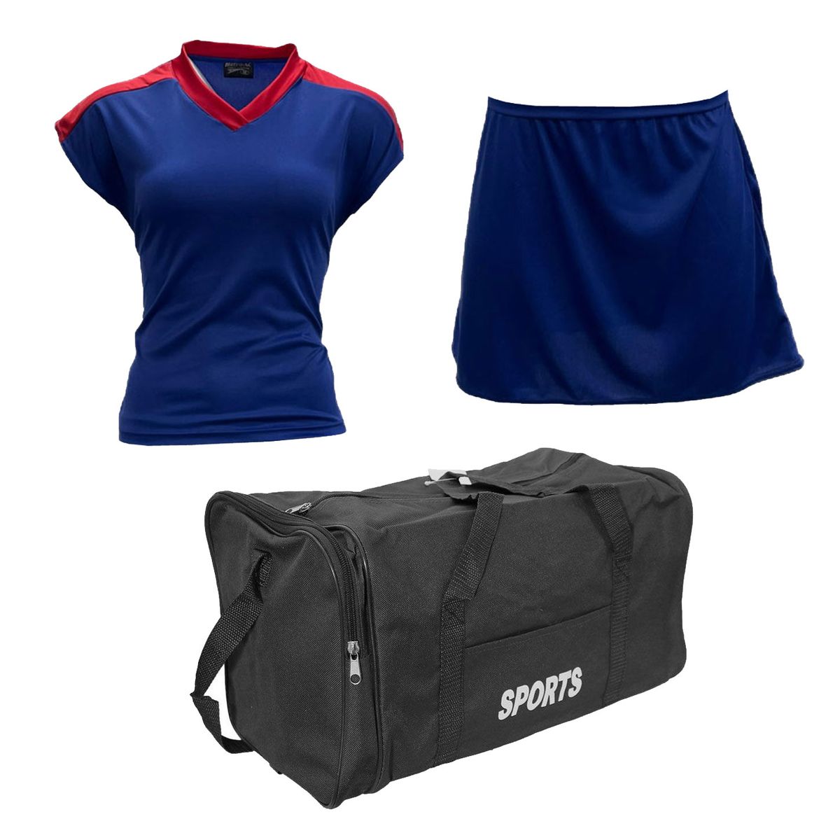 Netball Top & Skirt Kit Set for Women's Team of 10-Royal Blue and Red ...