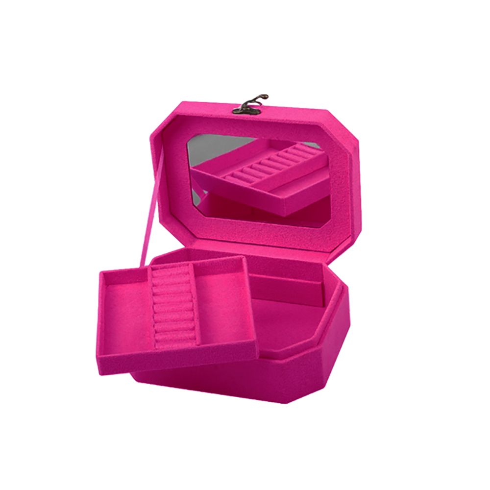 Suede Fabric Lockable Jewelry Box 2 Layer Ring Organizer Necklace Case ...