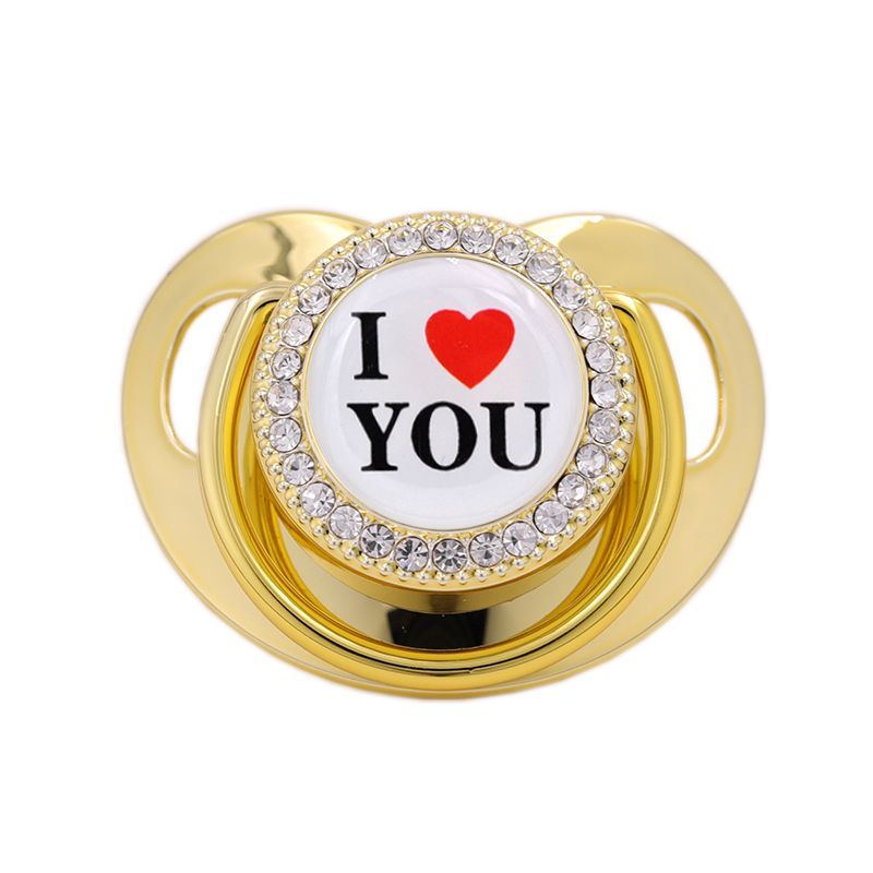 Bling Baby Pacifier with Gold Chain & Matching Clip - I (Heart) You ...