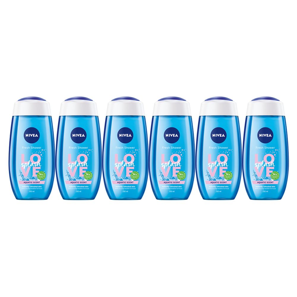 NIVEA Love Splash Shower Gel Body Wash with Vitamins C and E, 6x250ml ...
